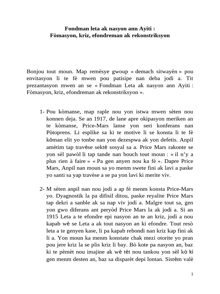 Plan - Fondman Leta Ak Nasyon Ann Ayiti - 02 | PDF