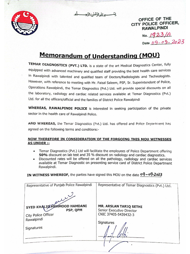 MOU All Hospitals and Labs | PDF