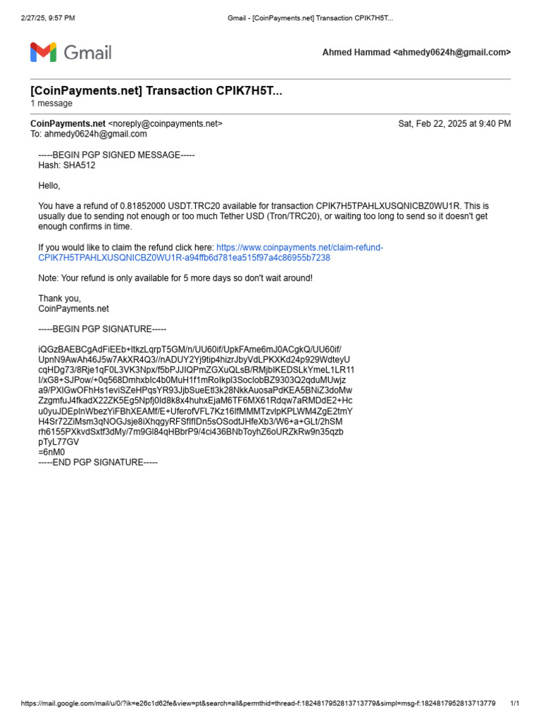 Gmail - (CoinPayments - Net) Transaction CPIK7H5T.. | PDF