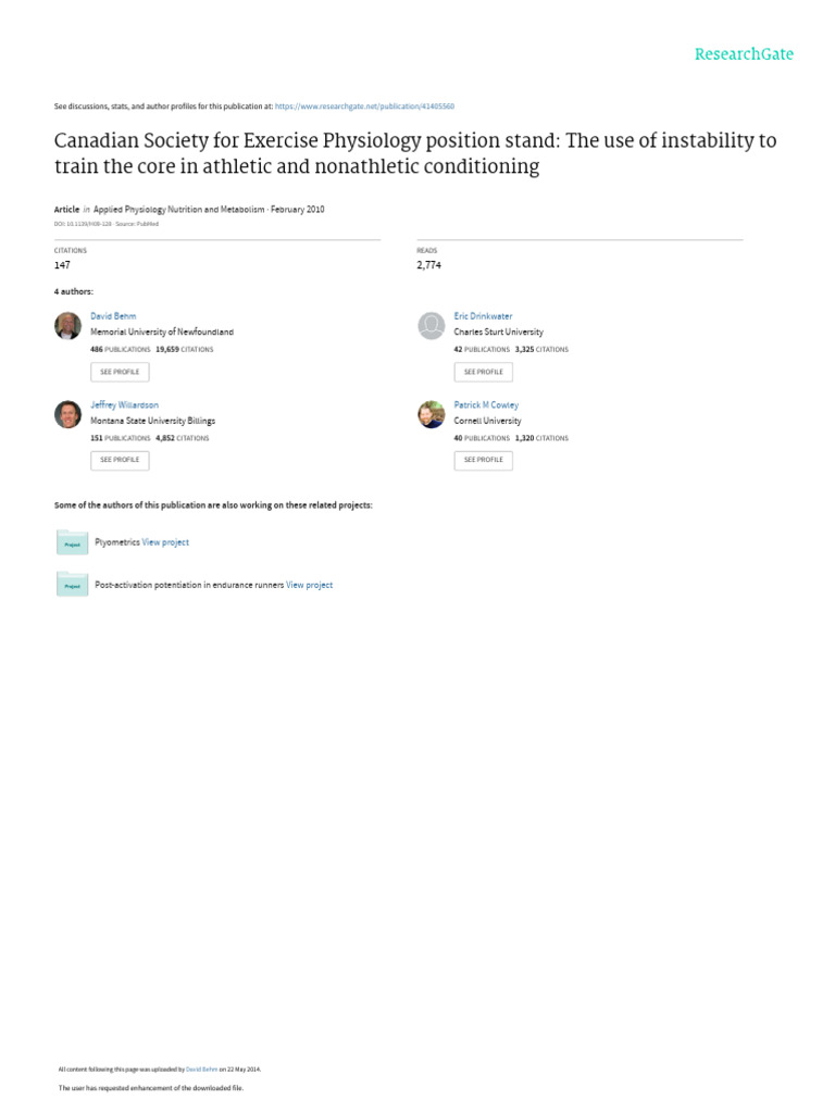 Canadian Society For Exercise Physiology Position Stand The Use of Instability To Train The Core ...