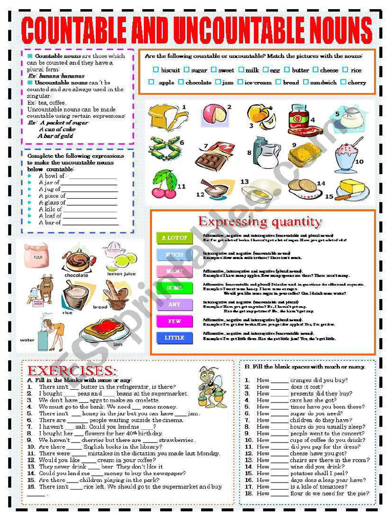 Countable and Uncountable Worksheet | PDF