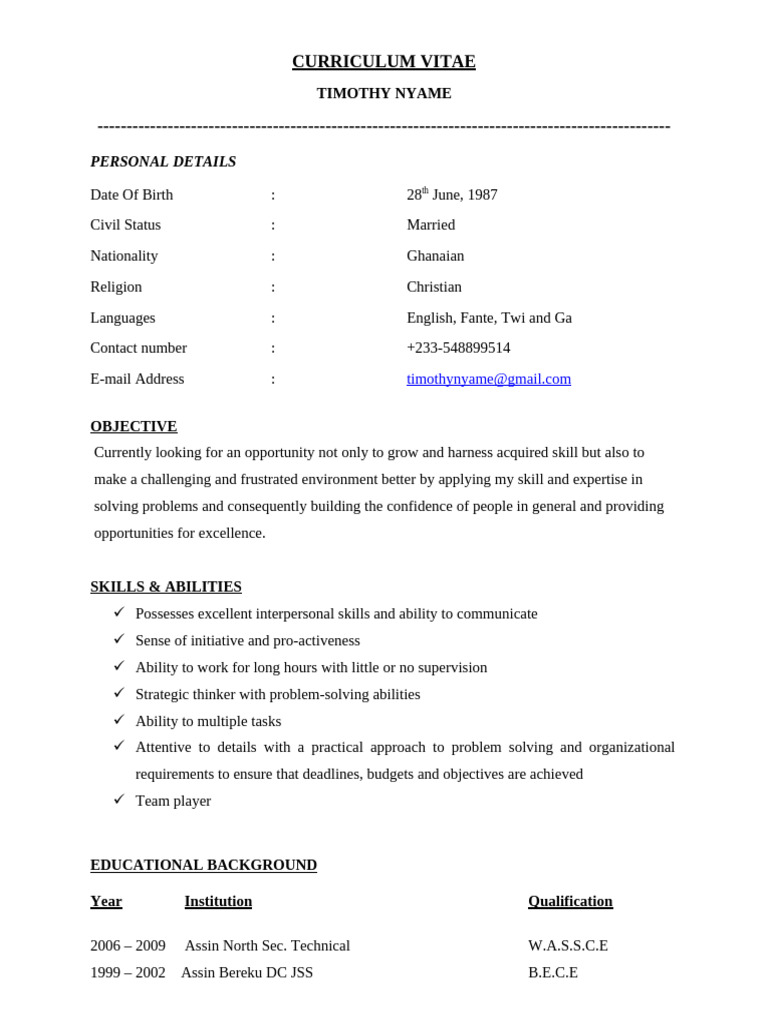 Curriculum Vitae (Timothy Nyame) | PDF