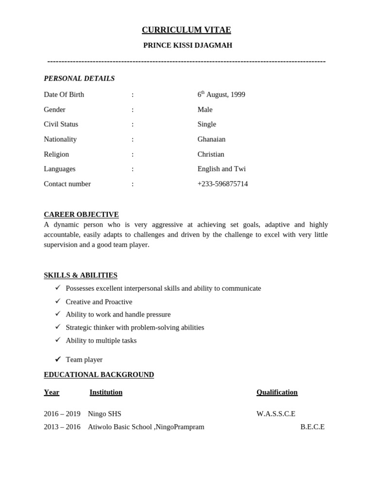 Curriculum Vitae (Prince Kissi Djagmah) | PDF