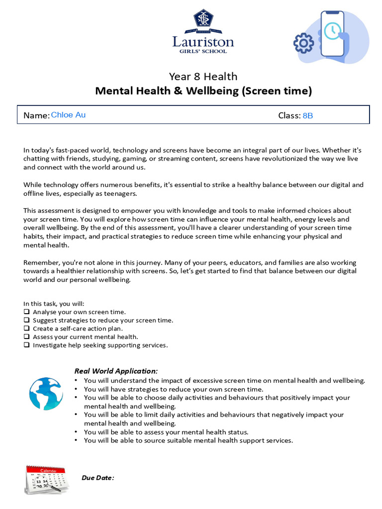 Mental HWB Task (Screen Time) | PDF | Mental Health | Adolescence