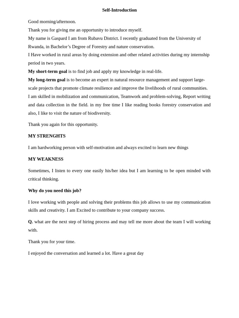 Self Introduction 1 | PDF