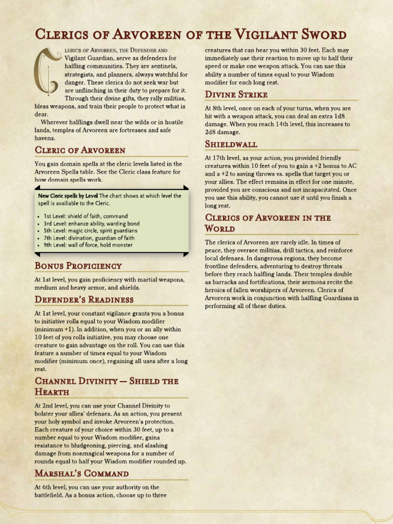 Arvoreen Cleric Archetype | PDF