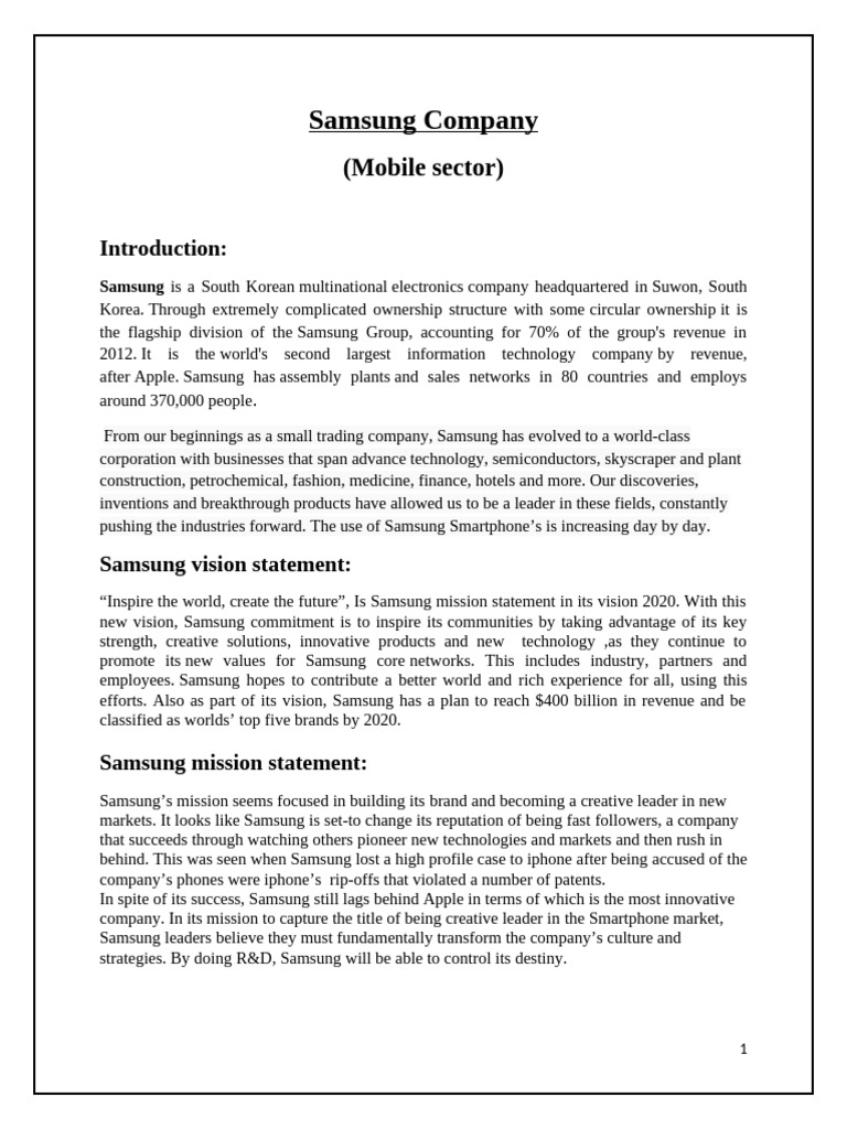 Samsung Company Mobile Sector | PDF | Samsung | Business Economics