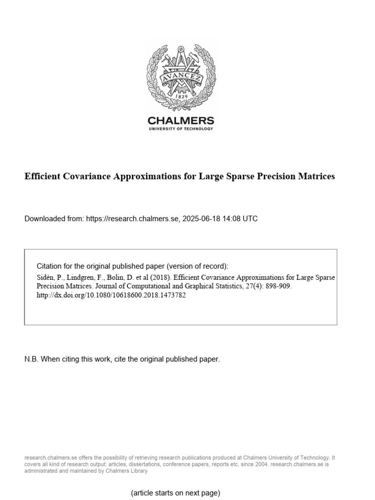 2018_Matthias_villano_Efficient Covariance Approximations for Large Sparse Precision Matrices ...
