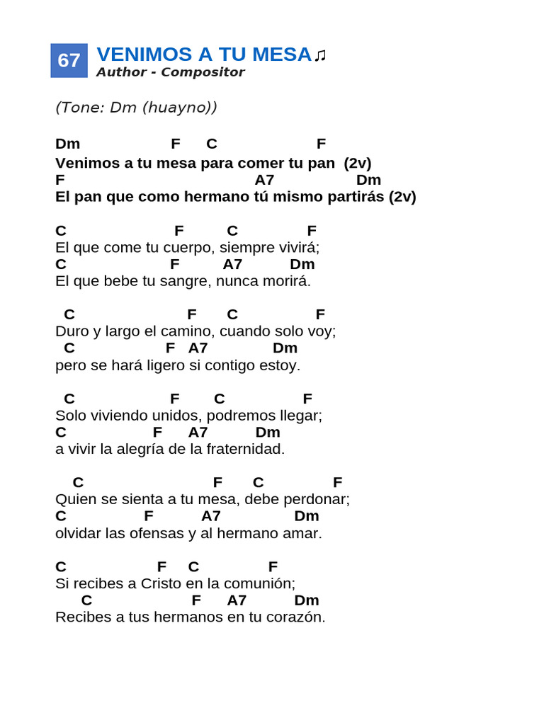 Venimos a Tu Mesa: Letra y Acordes | PDF
