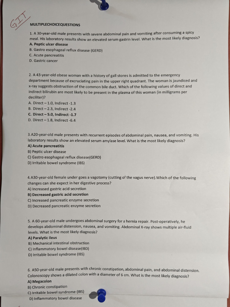 GIT Mcqs | PDF | Constipation | Nausea