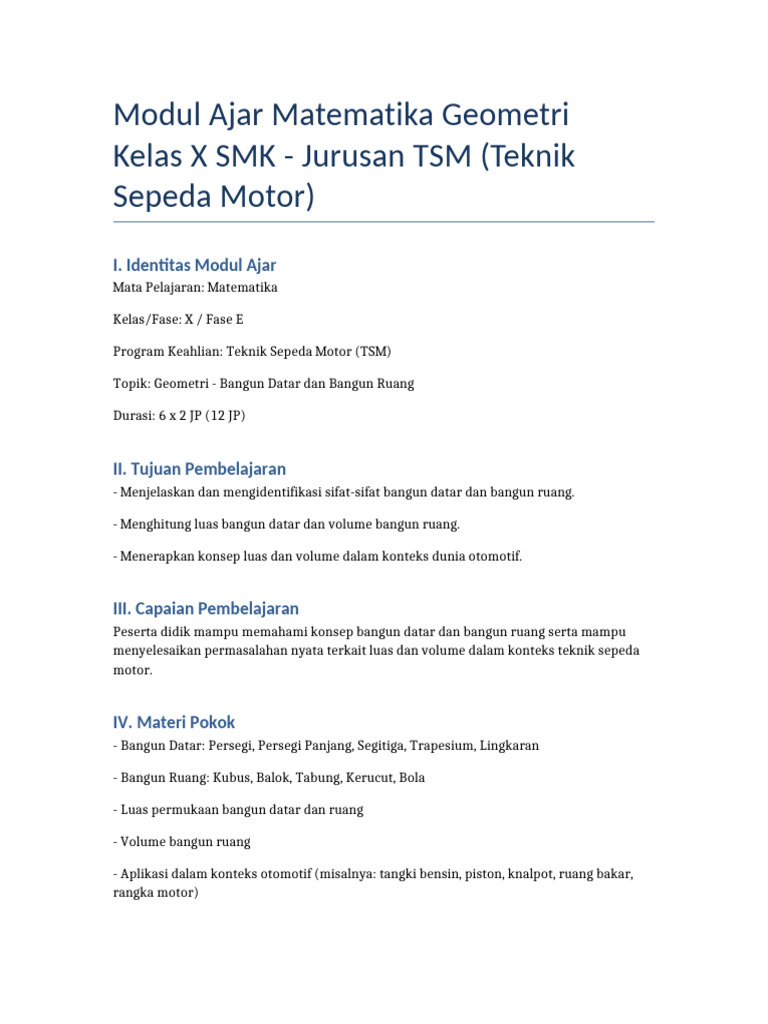 Modul Ajar Geometri Kelas X TSM | PDF