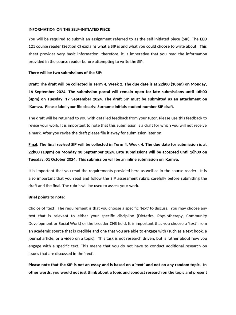 Guidelines For Writing The Self-Initiated Piece - SIP | PDF | Learning ...