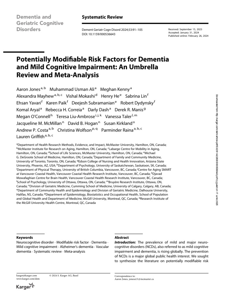 Potentially Modifiable Risk Factors For Dementia | PDF | Dementia ...