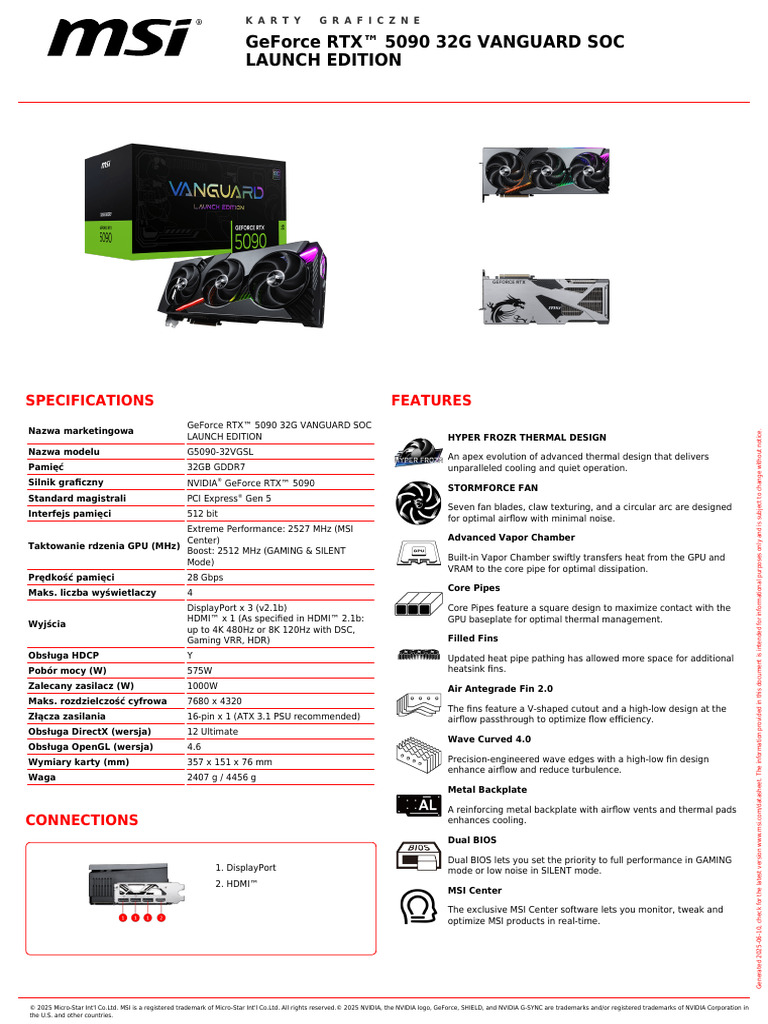 GeForce RTX 5090 32G VANGUARD SOC LAUNCH EDITION | PDF | Hdmi ...