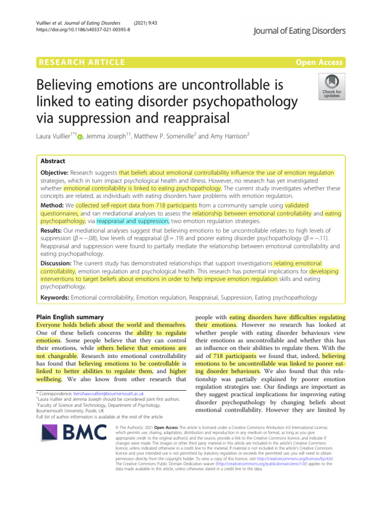 Believing Emotions Are Uncontrollable Is | PDF | Emotional Self ...