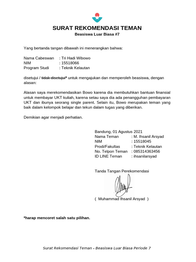 Format Surat Rekomendasi Teman | PDF