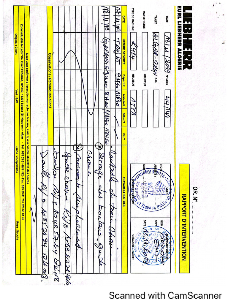 Rapports D Intervention Liebherr | PDF