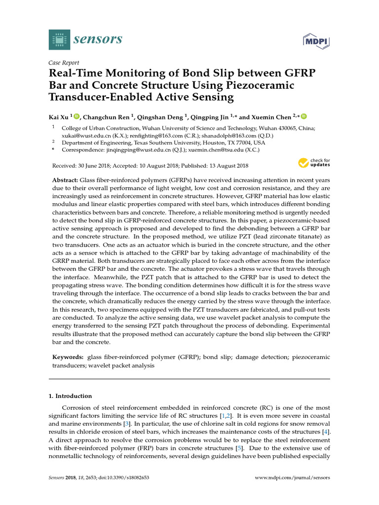 Real-Time GFRP Bond Slip Monitoring | PDF | Piezoelectricity | Wavelet