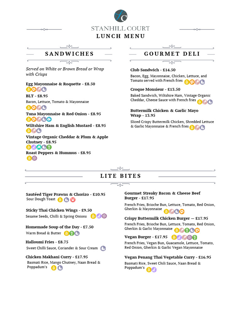 Stanhill Court Hotel Lunch Menu | PDF | Hamburgers | Salad