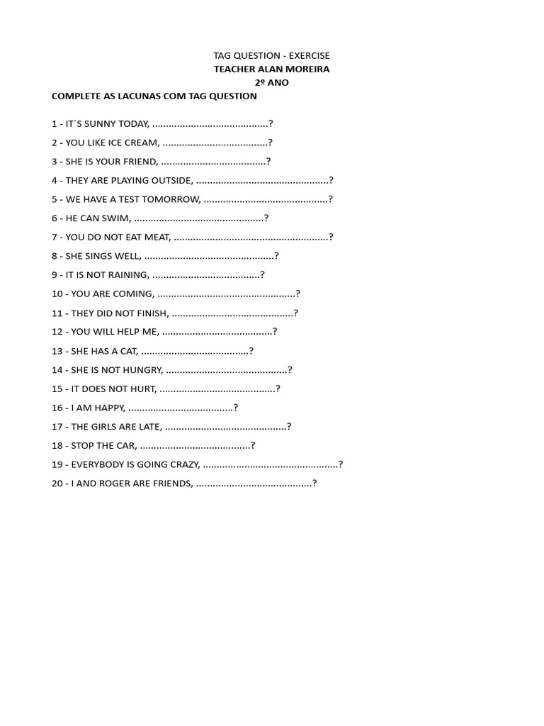 Tag Question Exercise - Gabarito | PDF