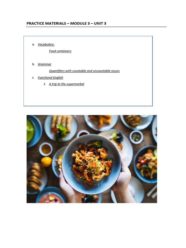 Practice Exercises - Module 3 Class 3 (1) - Copia | PDF | Lunch | Foods