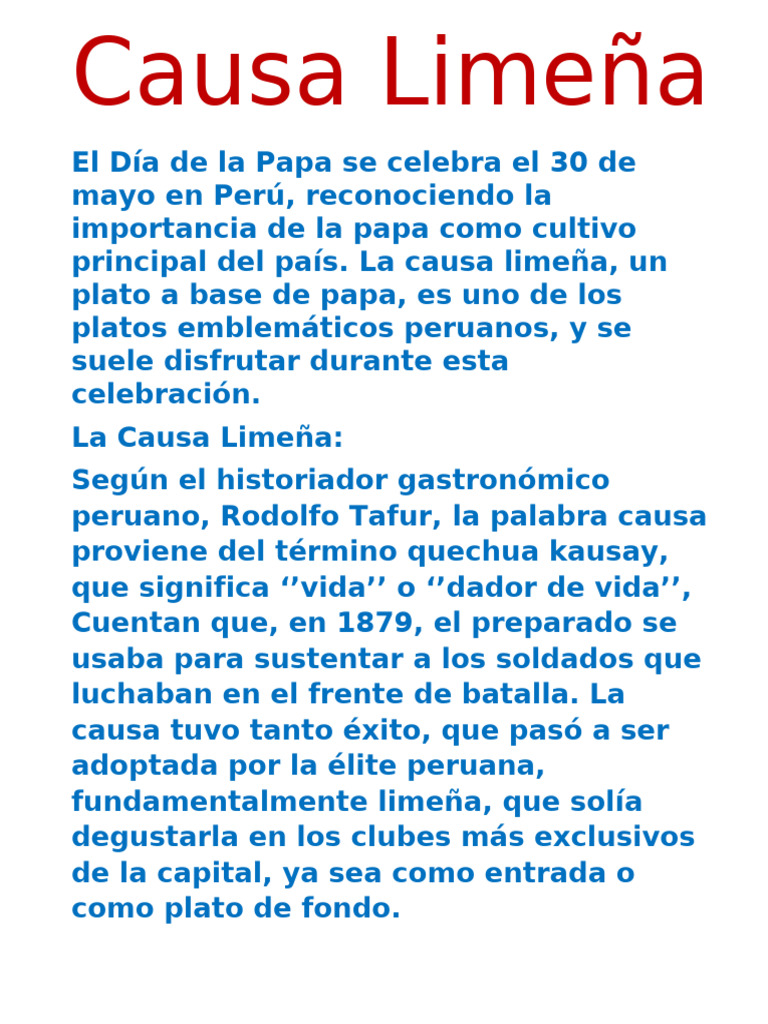 Causa Limeña: Preparación y Decoración | PDF