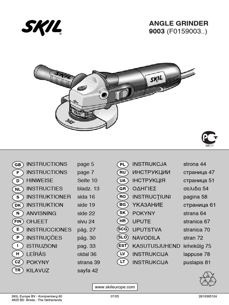 Skil 9003 AD Angle Grinder | PDF | Grinding (Abrasive Cutting) | Ac ...