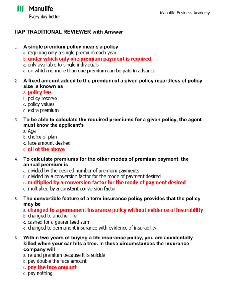 FINAL IIAP TRAD Reviewer With Answer | PDF | Insurance | Life Insurance