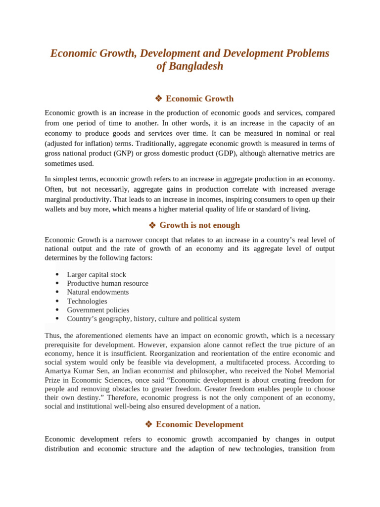 Eonomic Growth, Development and Development Problems of Bangladesh ...