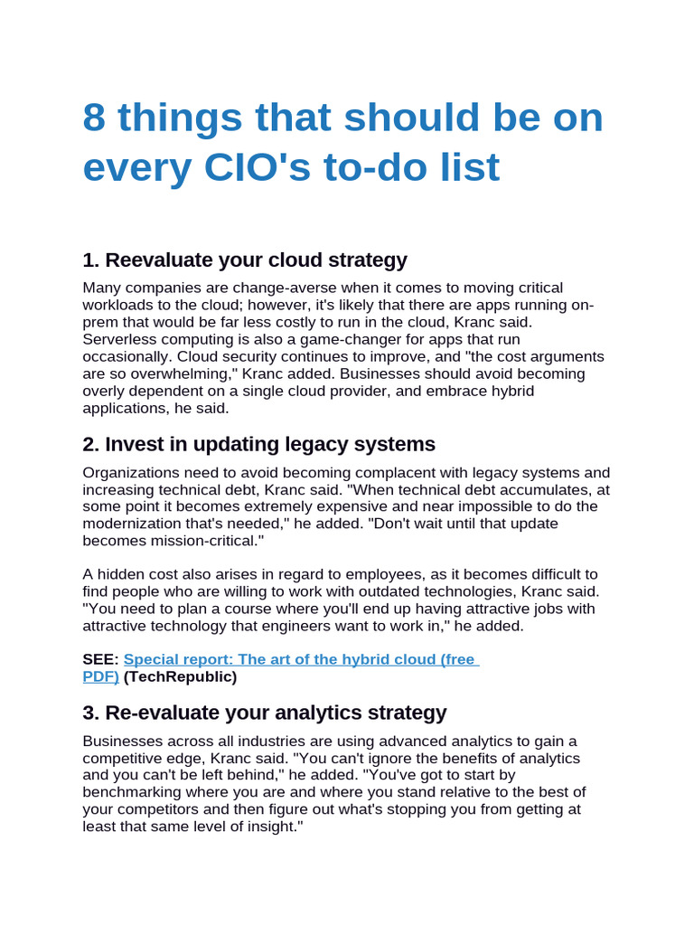 8 Things That Should Be On Every CIO | PDF | Cloud Computing | Computing