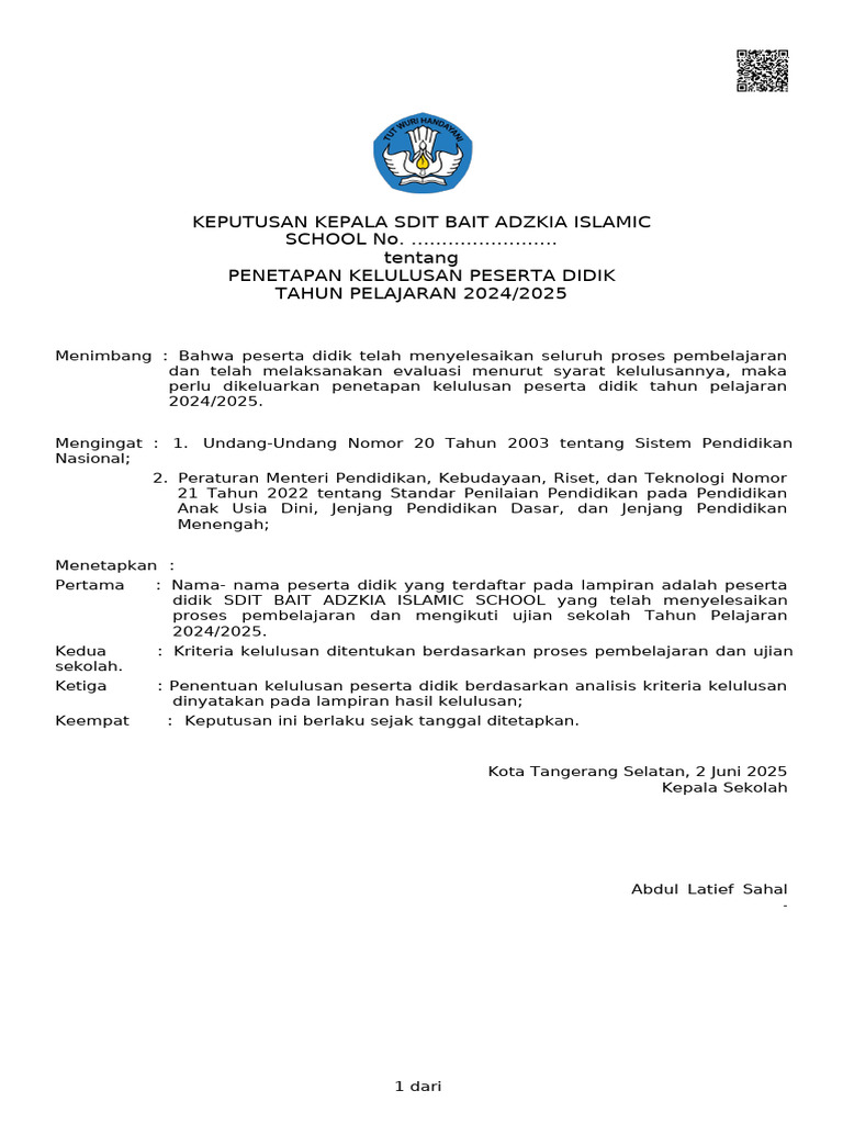 Contoh Format SK Penetapan | PDF