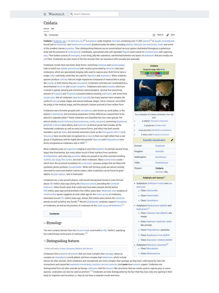 Cnidaria: Characteristics and Classification | PDF | Biology | Zoology
