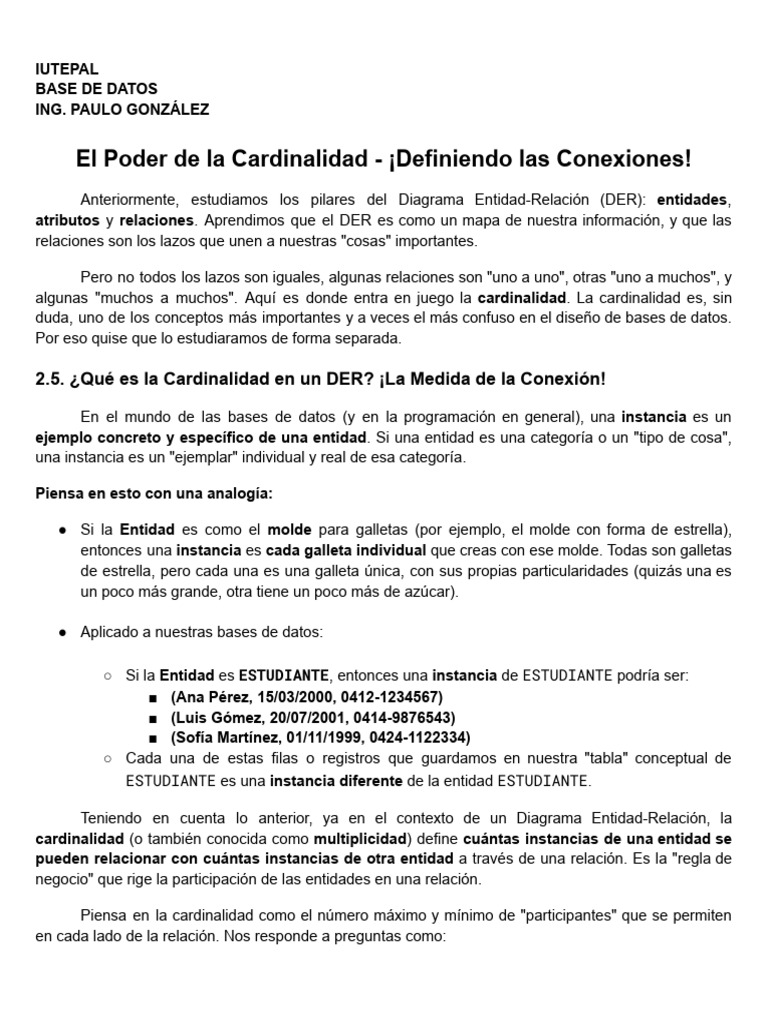 Cardinalidad en Diagramas ER: Guía Esencial | PDF | Base de datos ...