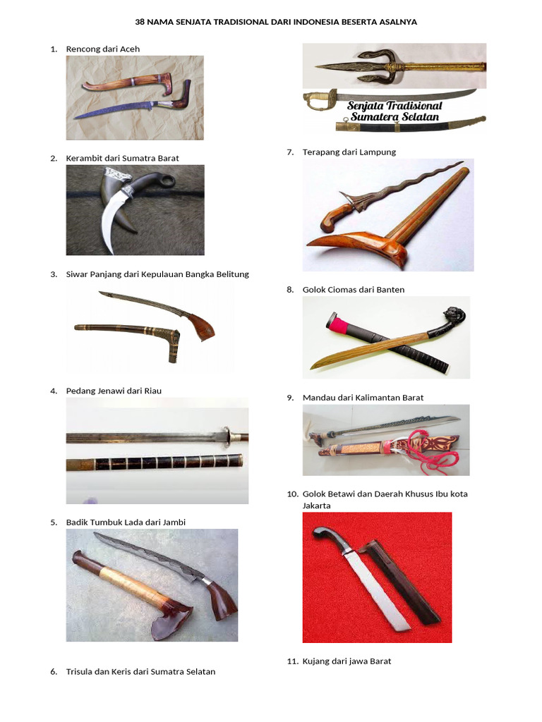 Senjata Tradisional 38 Provinsi Indonesia | PDF