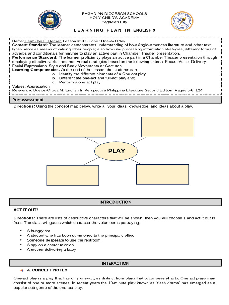 Lesson 3.5 Topic - One-Act Play | PDF | Plot (Narrative) | Learning