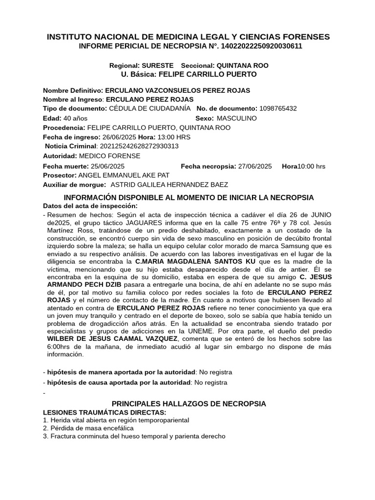 Dictamen Necropcia de Ley Angel Ake Pat | PDF | Sistema digestivo humano | Sistema circulatorio
