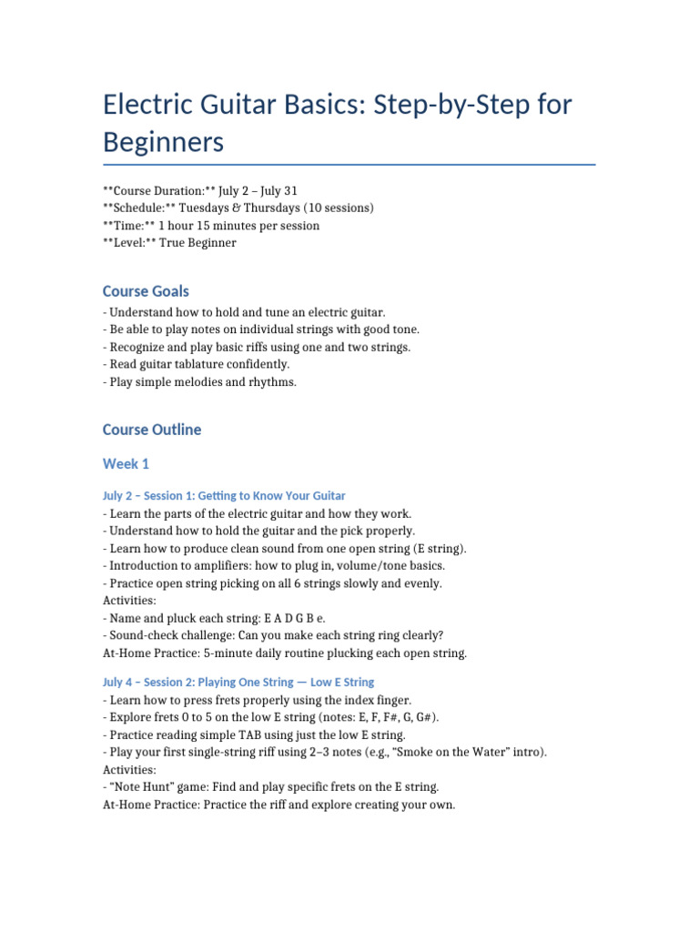 Electric Guitar Basics Course Outline | PDF | String Instruments | Guitars