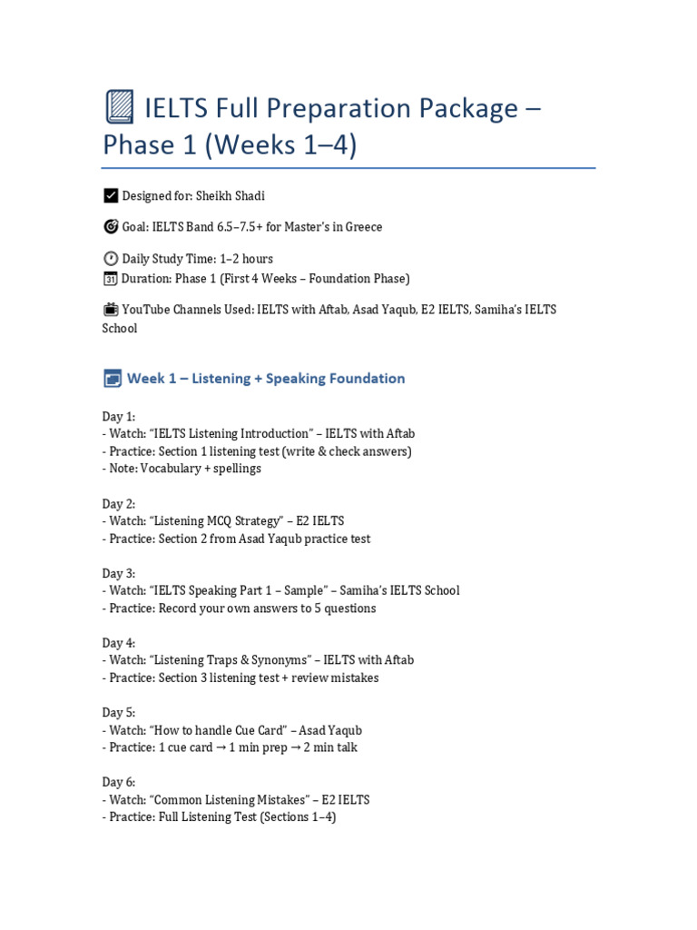 IELTS Package Phase 1 Sheikh Shadi | PDF | International English ...
