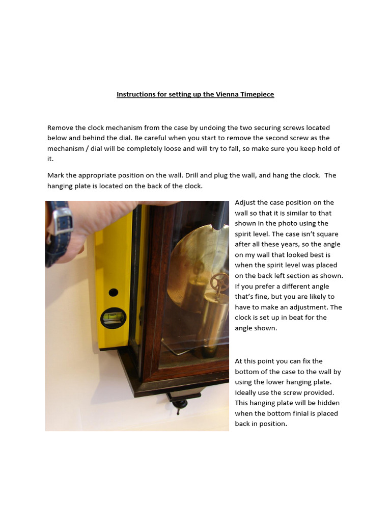 Vienna Clock Setup Instructions | PDF | Clock | Pendulum