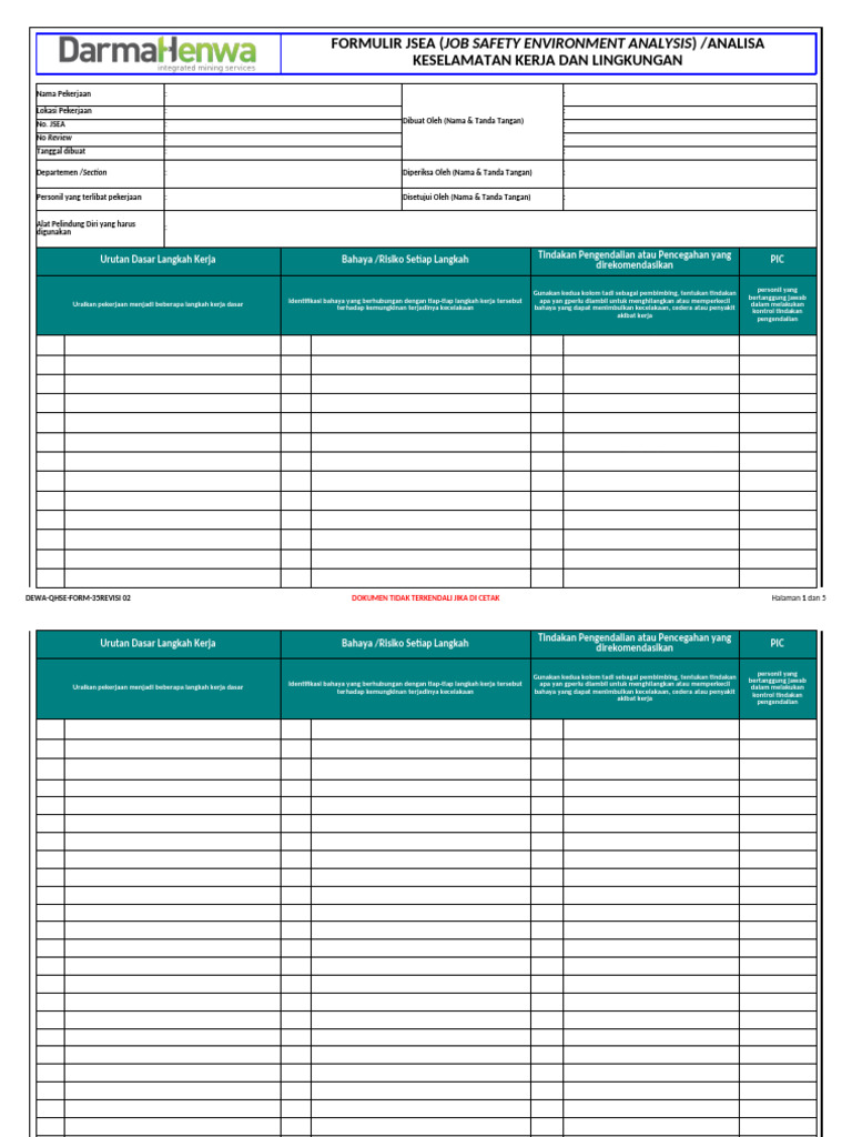 Dewa Qhse Form 35 r02. Jsea | PDF