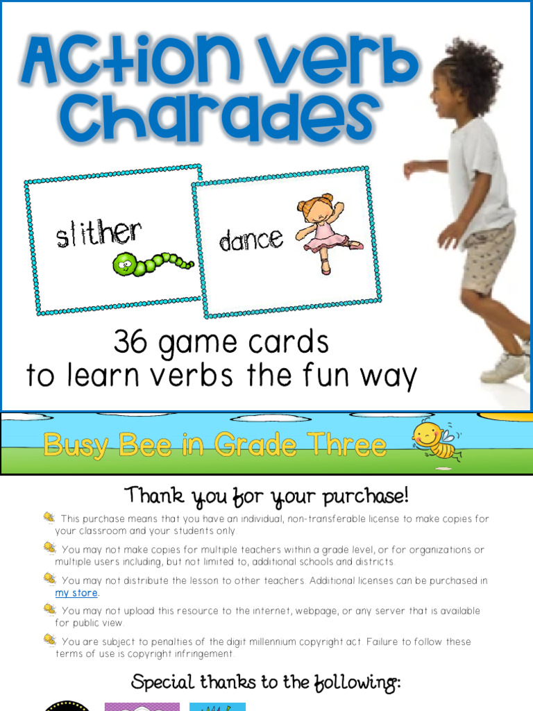 Action Verb Charades Game Cards | PDF