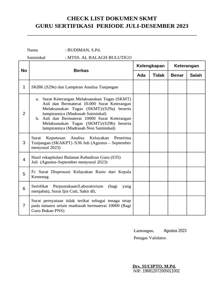 Check List Dokumen SKMT | PDF