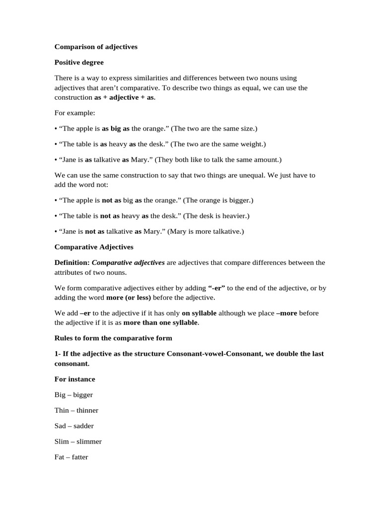 Adjective Comparison Explained | PDF | Adjective | Linguistic Morphology