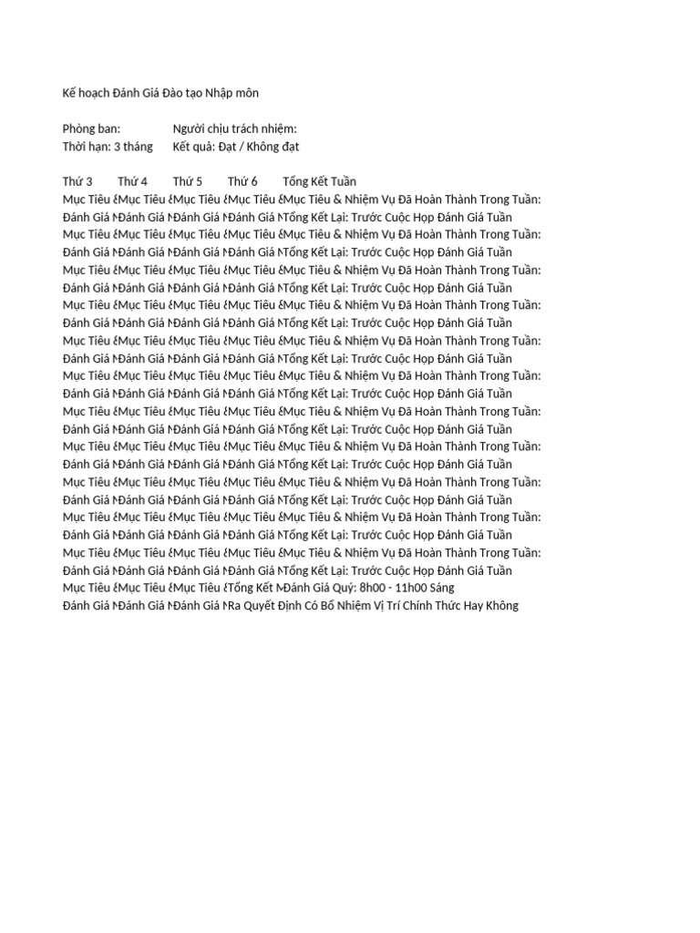 KeHoach DanhGia DaoTao NhapMon | PDF