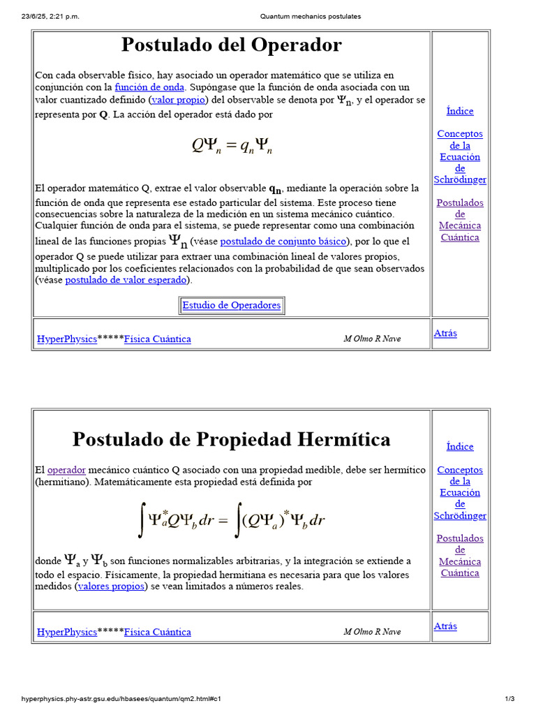 Quantum Mechanics Postulates2 | PDF | Función de onda | Hamiltoniano ...