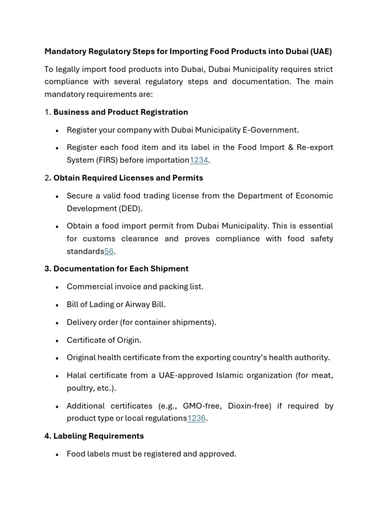 Food Import Regulations in Dubai | PDF