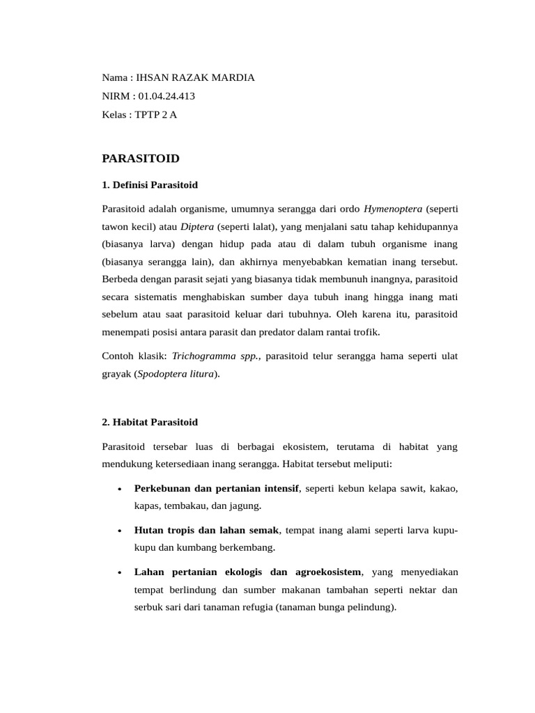 Definisi dan Contoh Parasitoid | PDF