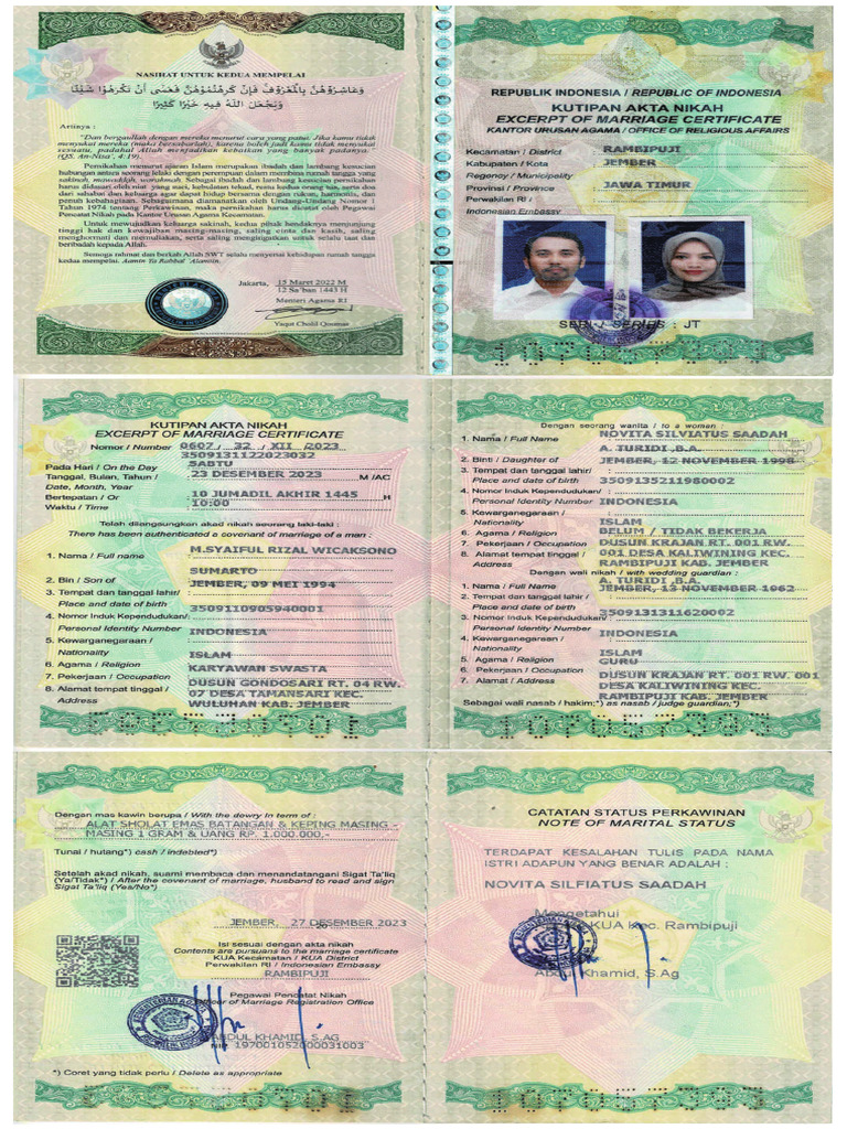 Buku Nikah M. SYaiful Rizal | PDF