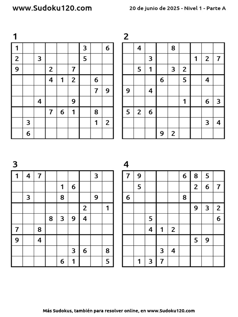Sudokus en ligne - Niveau 1, Partie A | PDF