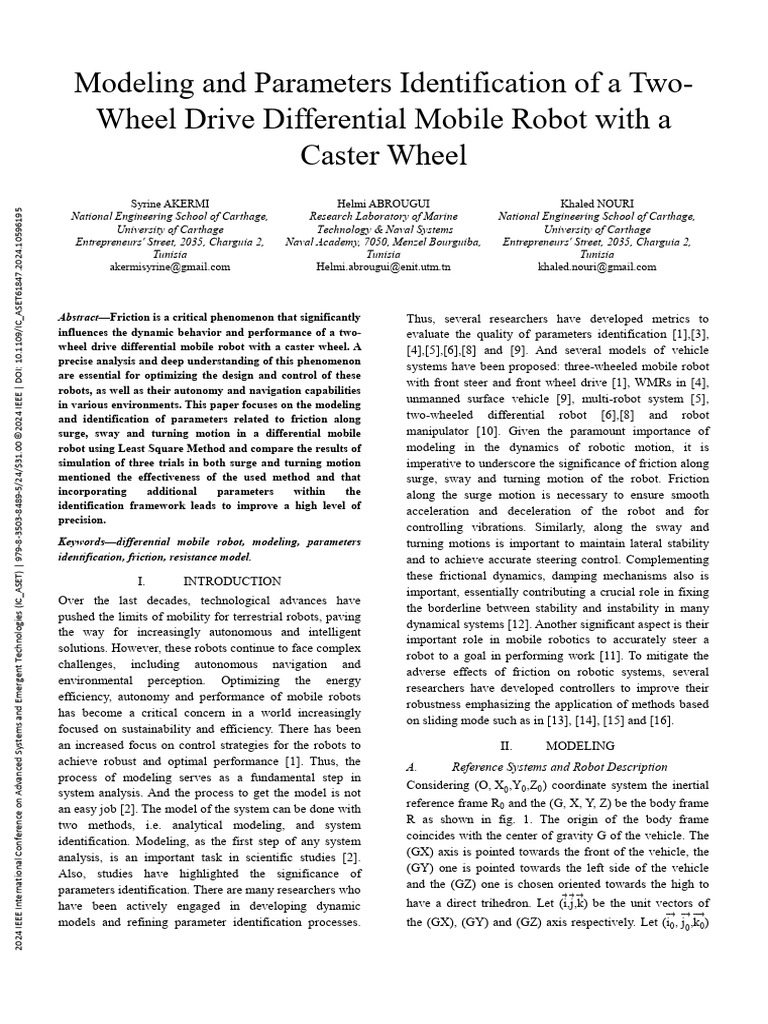 Modeling and Parameters Identification of A Two-Wheel Drive Differential Mobile Robot With A ...